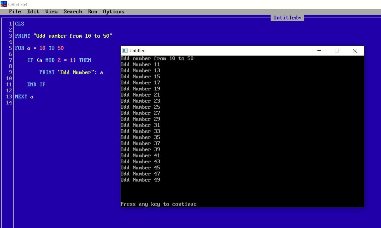 QBASIC Program for Odd & Even Number