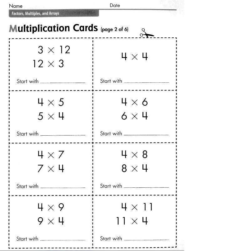 Ms. Lippincott's Fourth Grade Class: Multiplication Cards