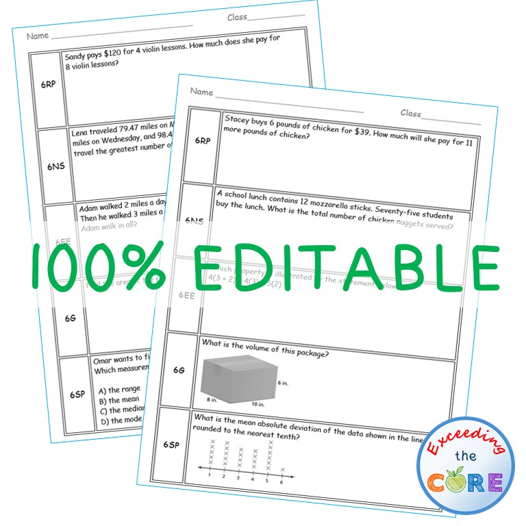 Exceeding the CORE: 6th Grade Math Common Core Daily / Weekly SPIRAL REVIEW