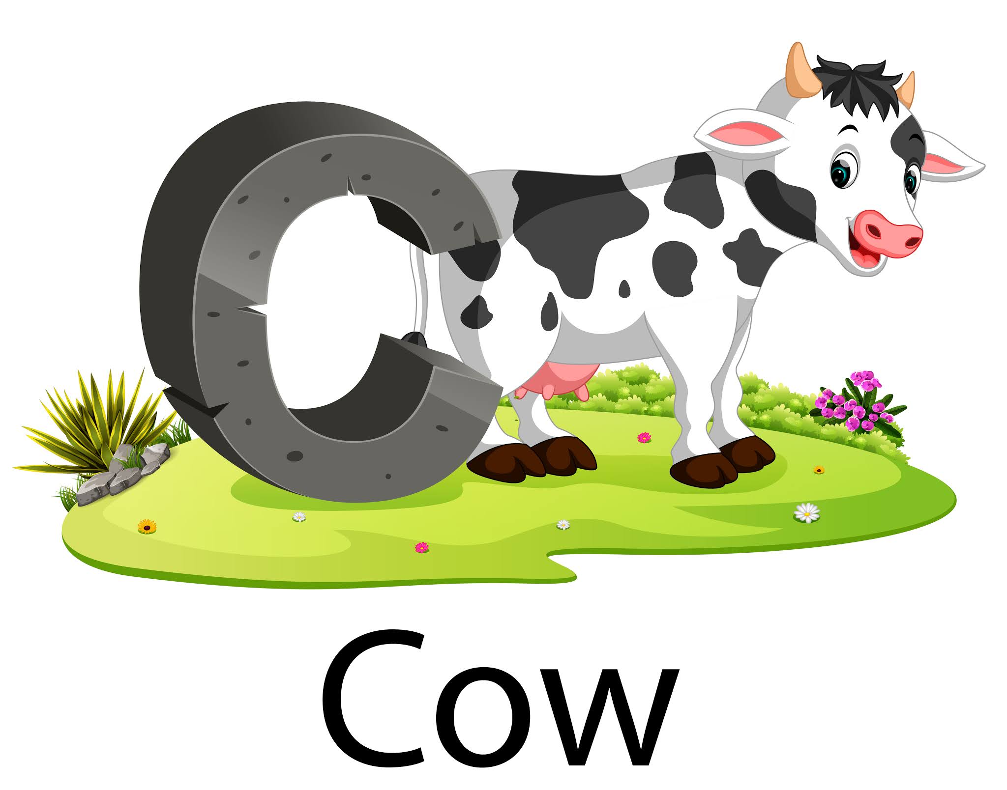 zoo-animal-alphabet-c-cow-with-animal-beside-Vector