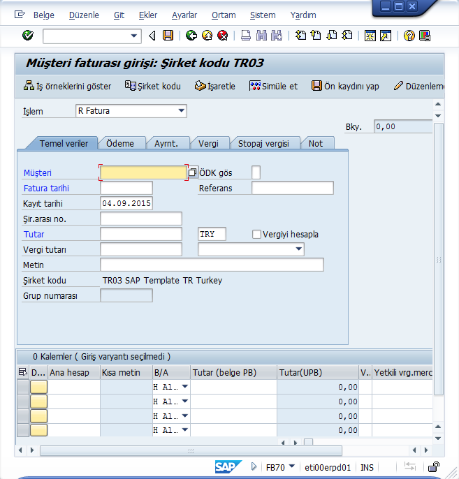 FI Modülünde Müşteri Faturalarının Girişi (FB70) | SAP Muhasebe