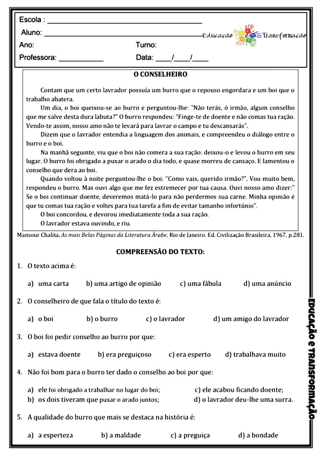 Interpretação textual ~ Atividades