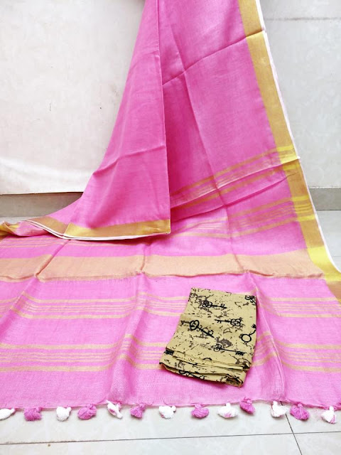 New Model Linen Sarees With Blouse