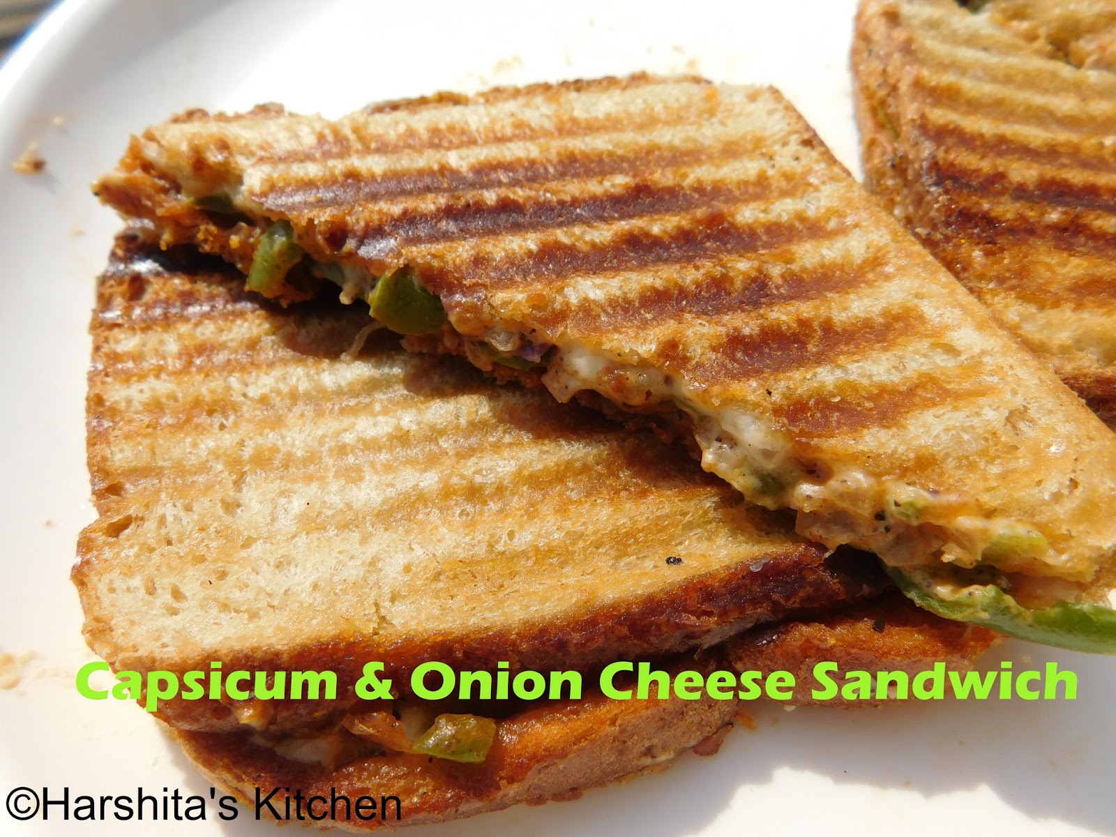 Capsicum and Cheese Grilled Sandwich - Harshita's Kitchen