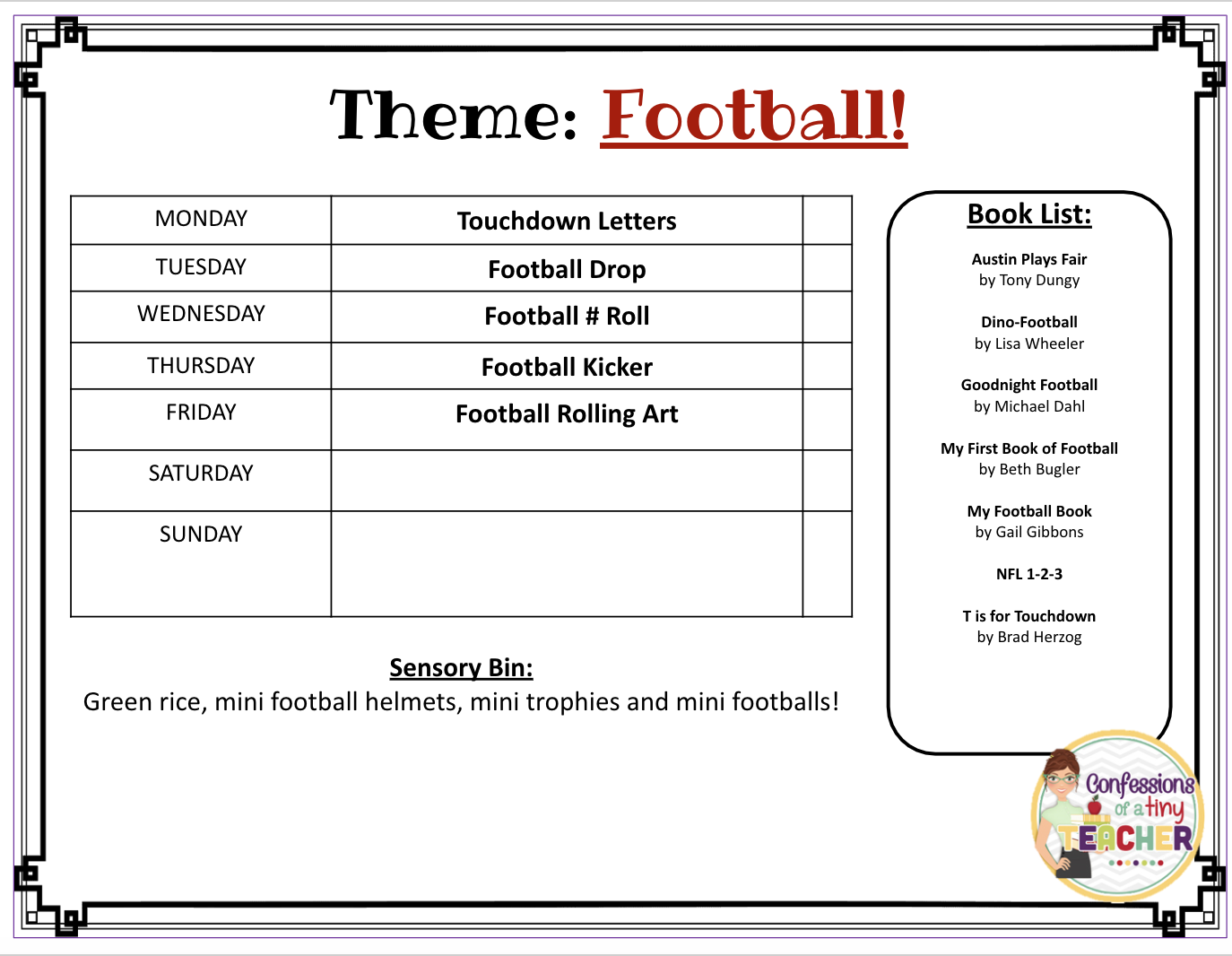 Confessions of a Tiny Teacher: Toddler School: Football Theme!