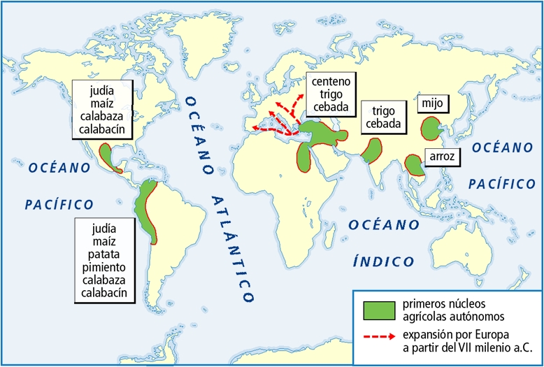 Mapa - La Vida en las Primeras Aldeas del Neolítico 6.000 a.c.-3.500 a.C.