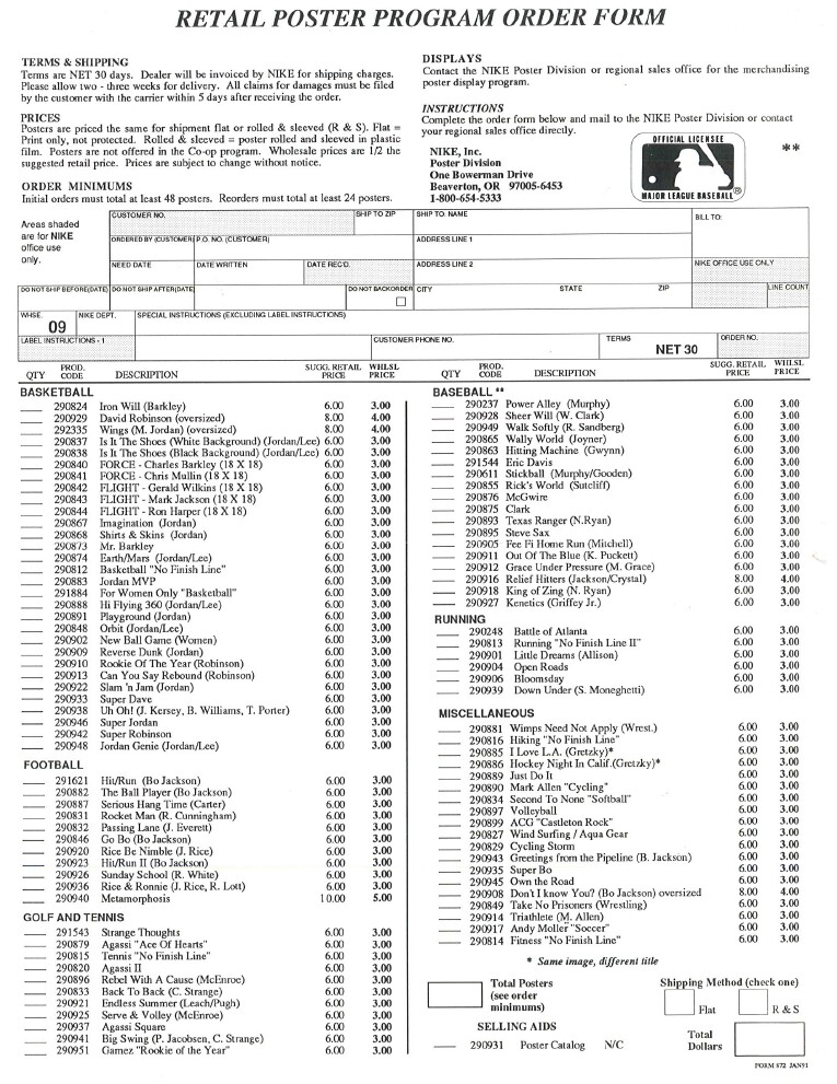 NIKE Poster Cards (1982 - 1992): 32 NIKE Poster Cards... Nike Order ...