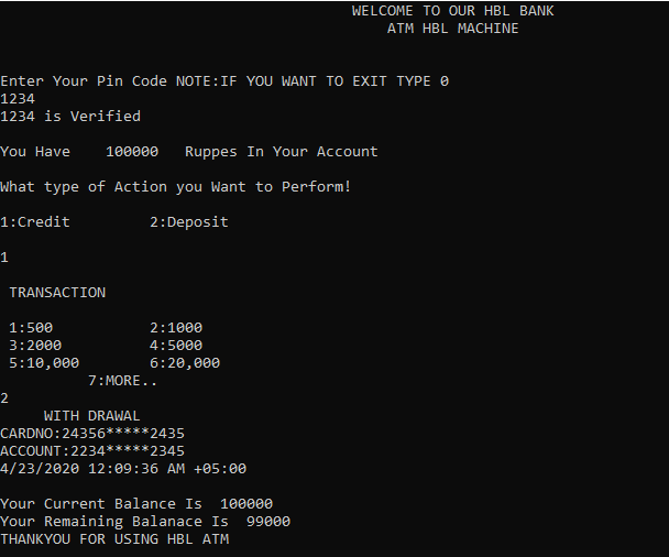 ATM Machine Program In C#