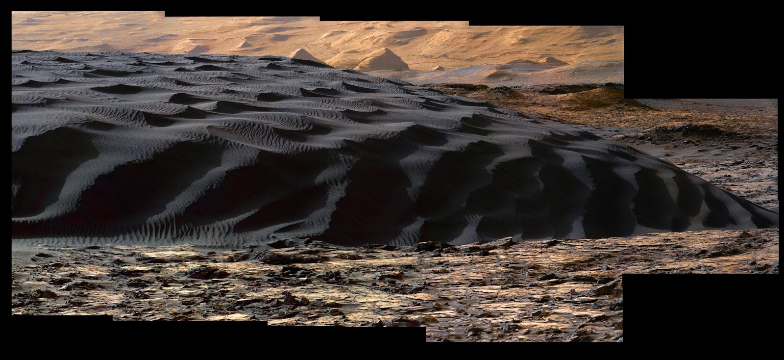 What is on those massive black area's on mars? : space