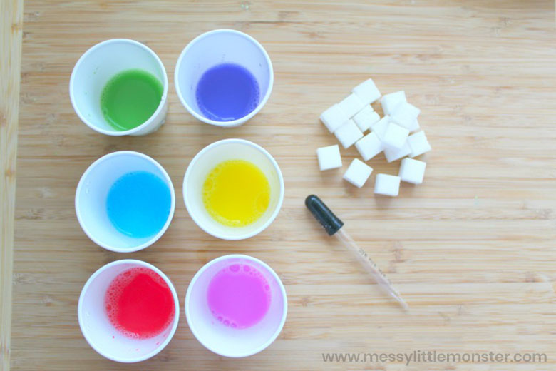 Coloured Sugar Cubes Science Project - Messy Little Monster