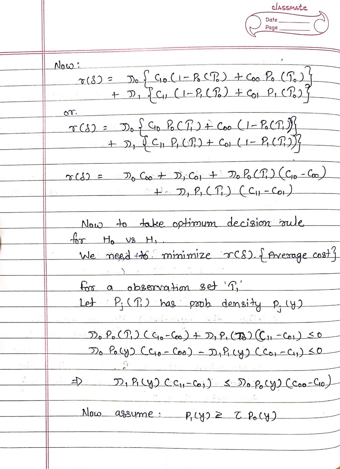 Class Notes: Detection Theory Notes