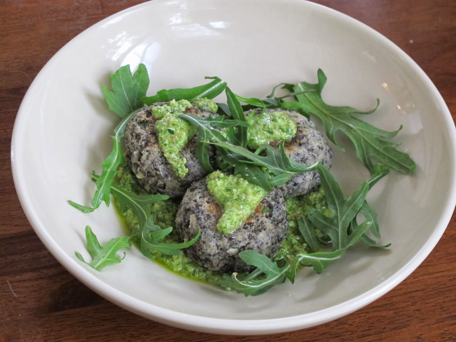Kitchen Sink Diaries: Lentil "Meatballs" with Basil-Almond-Lemon Pesto