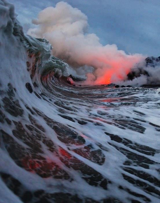 View of ocean lava.Where lava meets the Sea, Kilauea Volcano, Hawaii