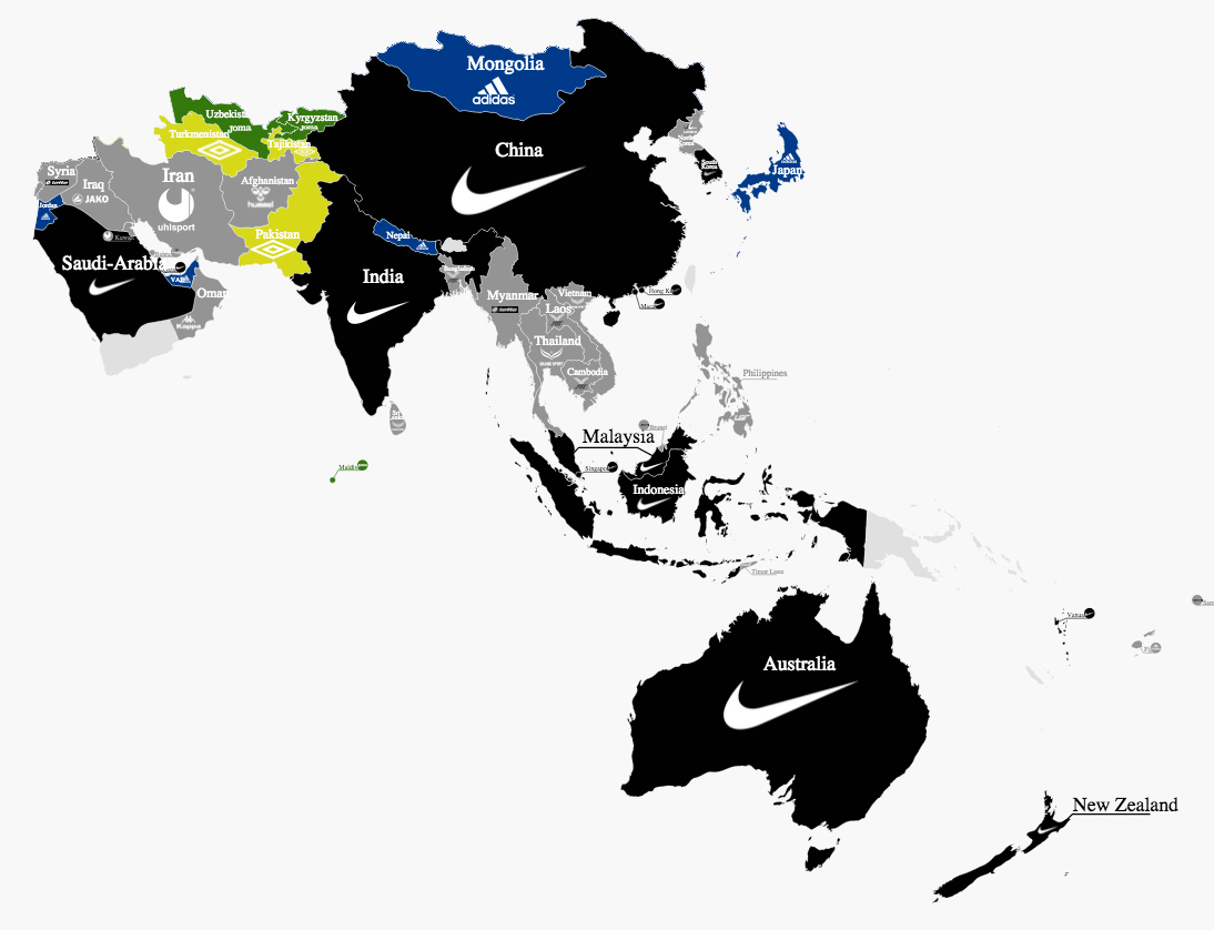 Football's National Team Kit Suppliers - How They Spread Across the Map ...