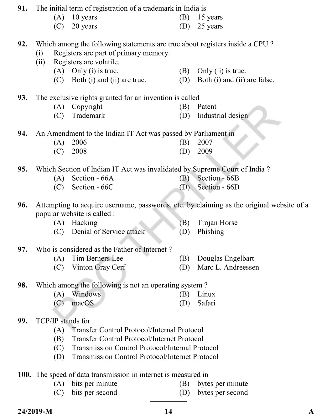 University Assistant - Question Paper with Answer Key (24/2019 ...