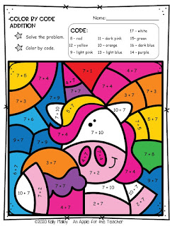 An Apple For The Teacher: Unicorn Color By Number