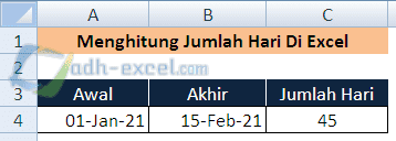 Cara Menghitung Jumlah Hari Di Excel - ADH-EXCEL.COM Tutorial