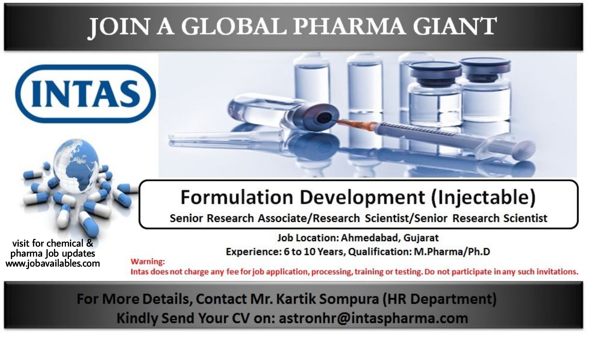 Intas Job Opening For Formulation Development / Formulation/ Development QA