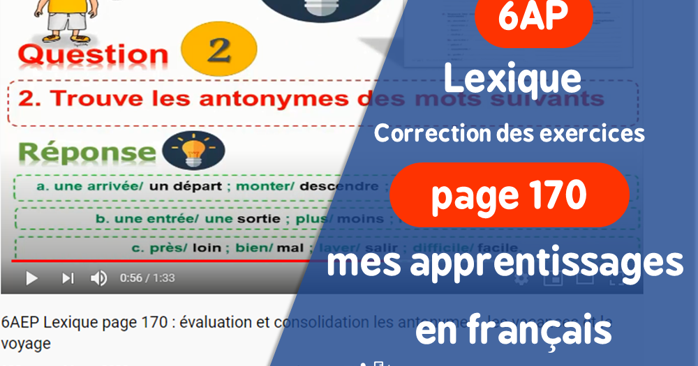 Correction des exercices Lexique page 170 mes apprentissage en français 6AP
