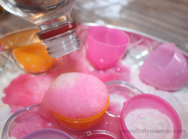 Fizzy Egg Baking Soda and Vinegar Reaction - Messy Little Monster