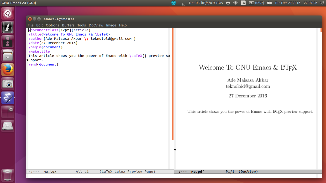 Setup Gnu Emacs For Latex Preview Pane In Ubuntu