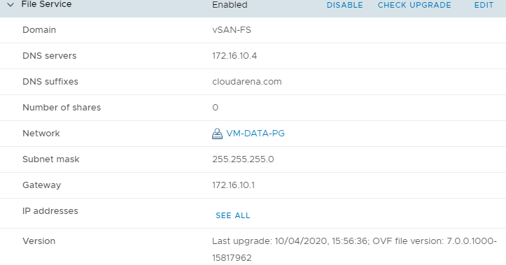 CloudArena: Configure Native File Services on vSAN 7.0