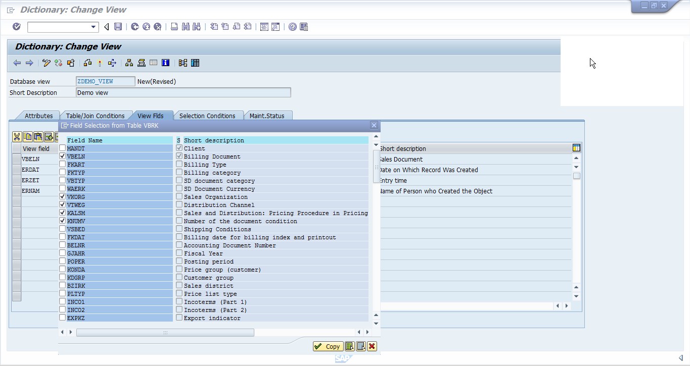 Creating Data Base View in SAP ABAP