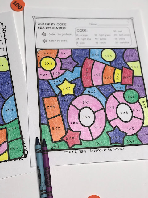 An Apple For The Teacher: 100th Day of School Color By Number