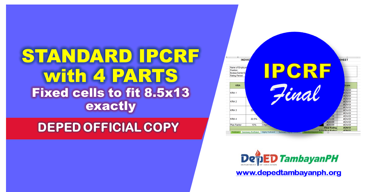 Standard IPCRF With Four Parts for Teachers (fixed cells to fit 8.5 x 13)