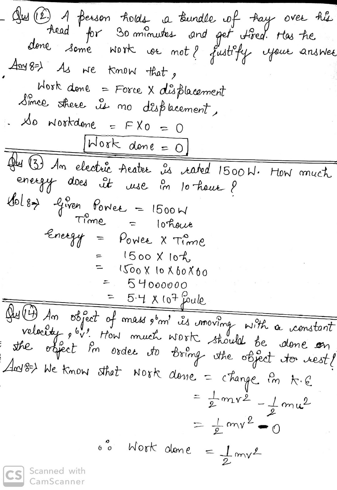 Work Energy and Power Handwritten Notes for 9th Science