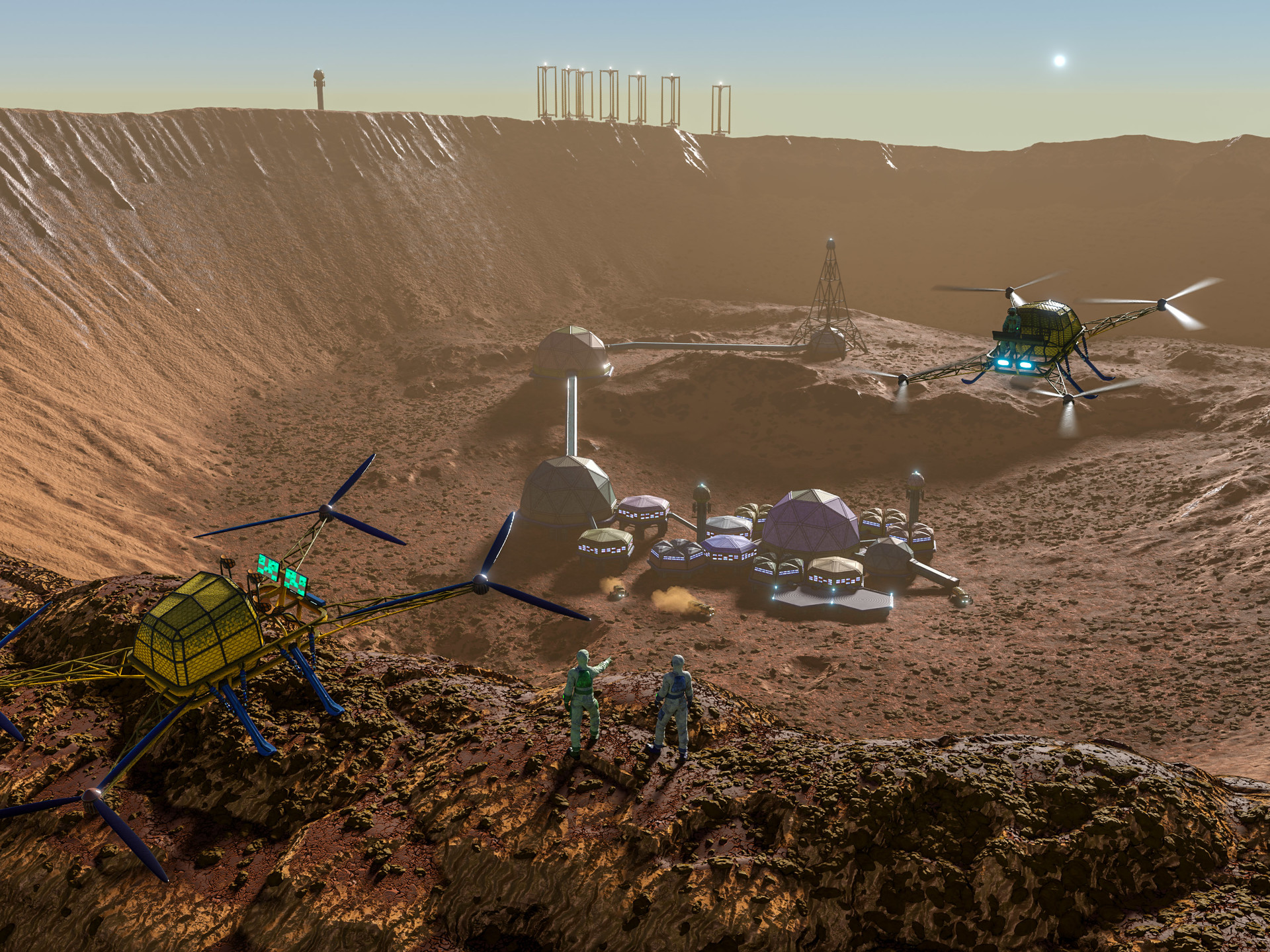 Mining colony in a Martian crater by Johannes Ewers | human Mars