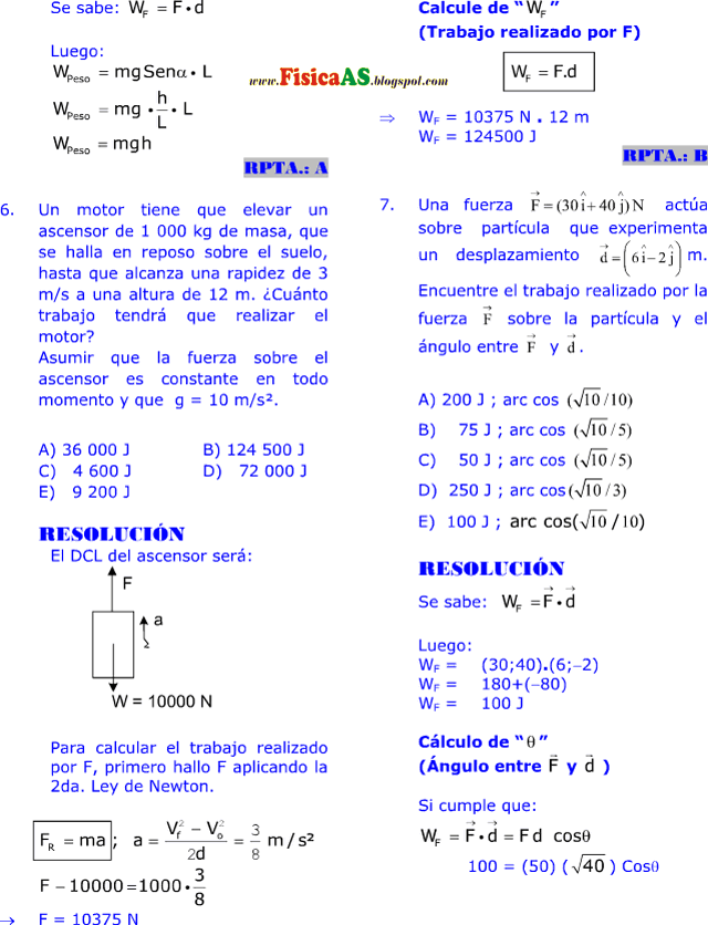 Trabajo Potencia Y EnergÍa MecÁnica Ejercicios Desarrollados Imprimir Gratis ~ Fisica