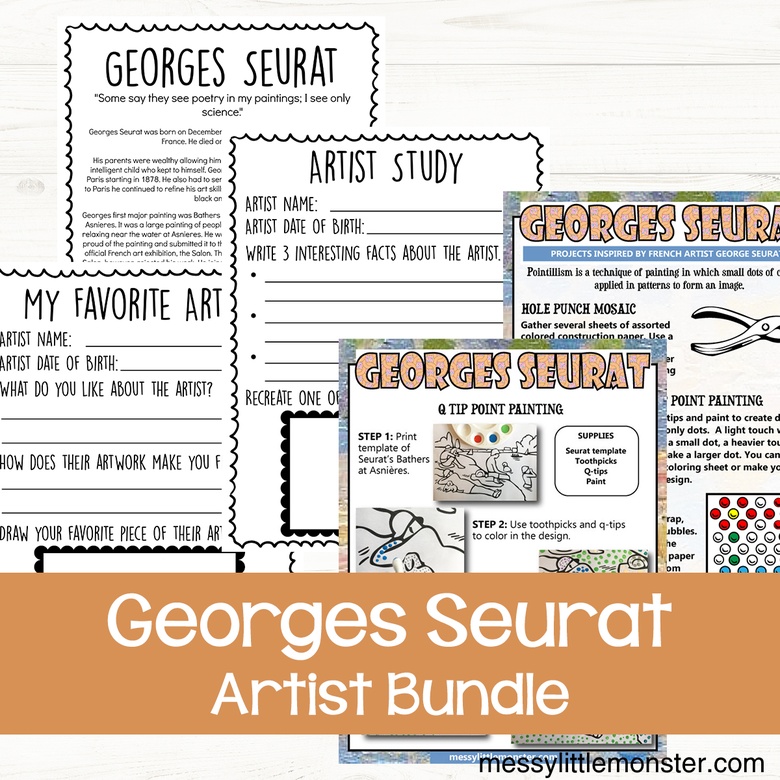 Georges Seurat Pointillism for kids - Messy Little Monster