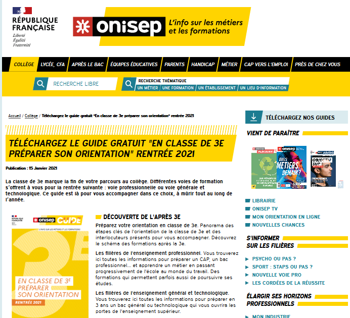 histgeolb: Orientation "Le guide ONISEP". Que faire après la troisième