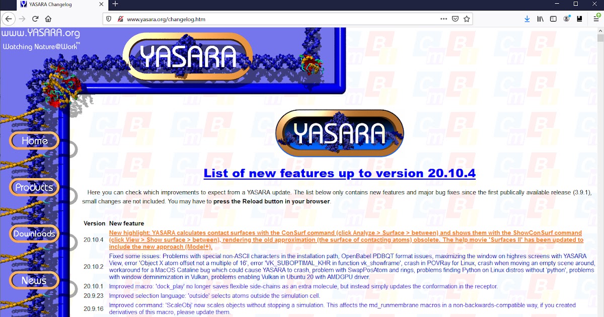 YASARA : 更新履歴（change log）を見てみよう-Affinity Science Blog/.org