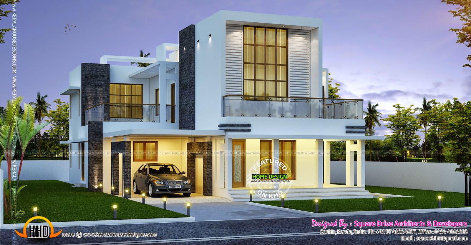 Contemporary home night view - Kerala Home Design and Floor Plans - 9K ...