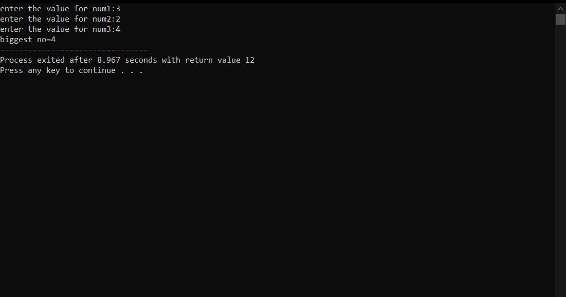 Solve-write C program to find biggest number from three number by using ...
