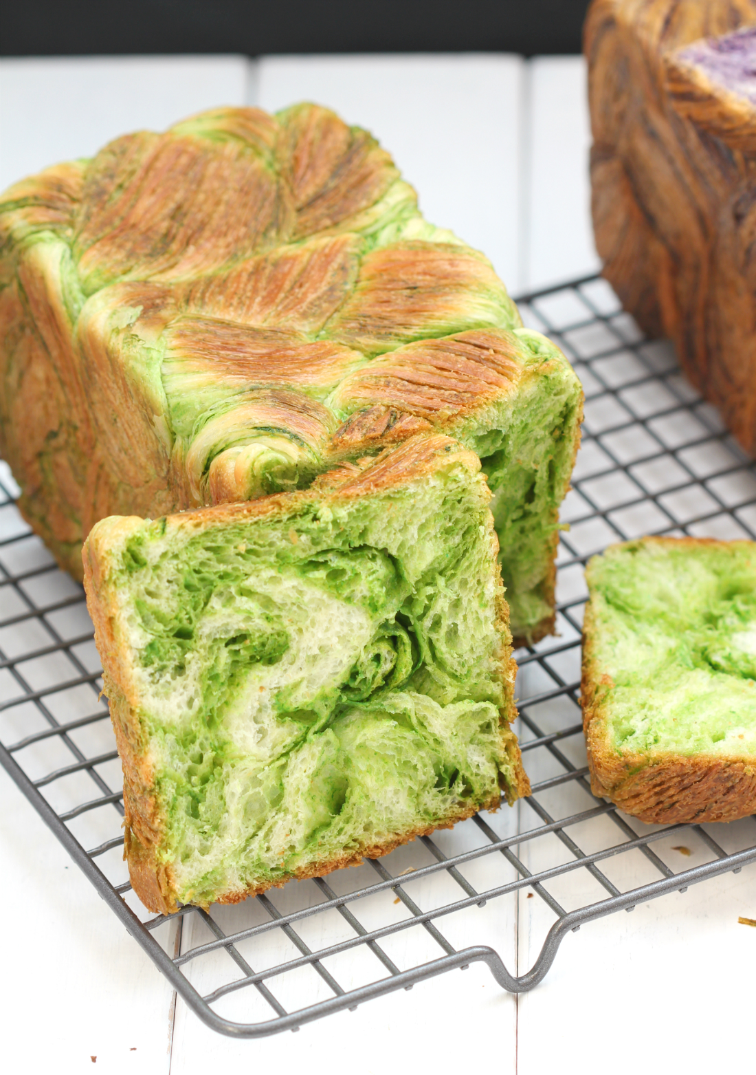 Danish loaf bread - 3 ways - Cocoa / Matcha / Ube ( purple yam )