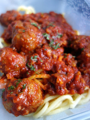 Spaghetti bolognese with pork meatballs (RM16). Servings are generous ...