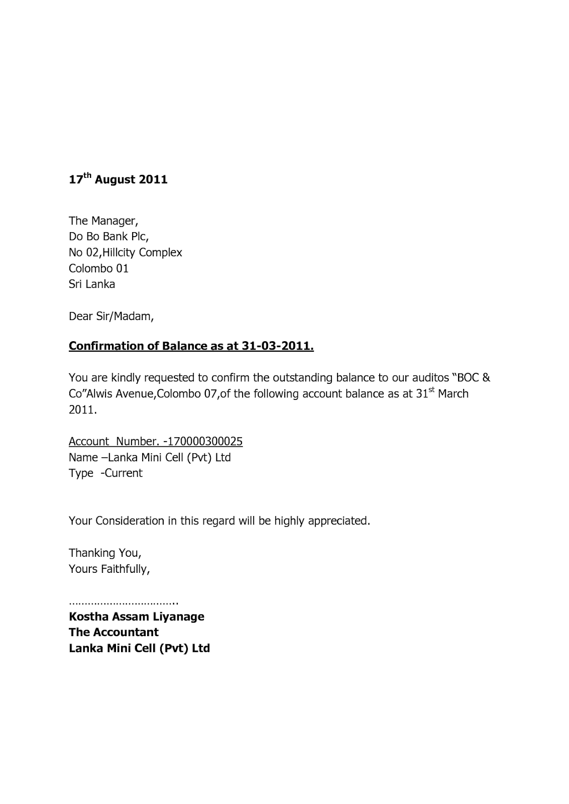 Audit Confirmation Letter Template ~ Resume Letter