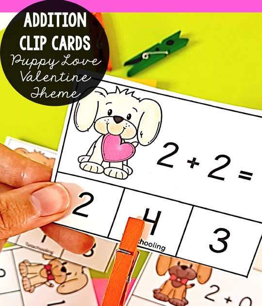 Puppy Love - Addition Clip Cards | Totschooling - Toddler, Preschool ...