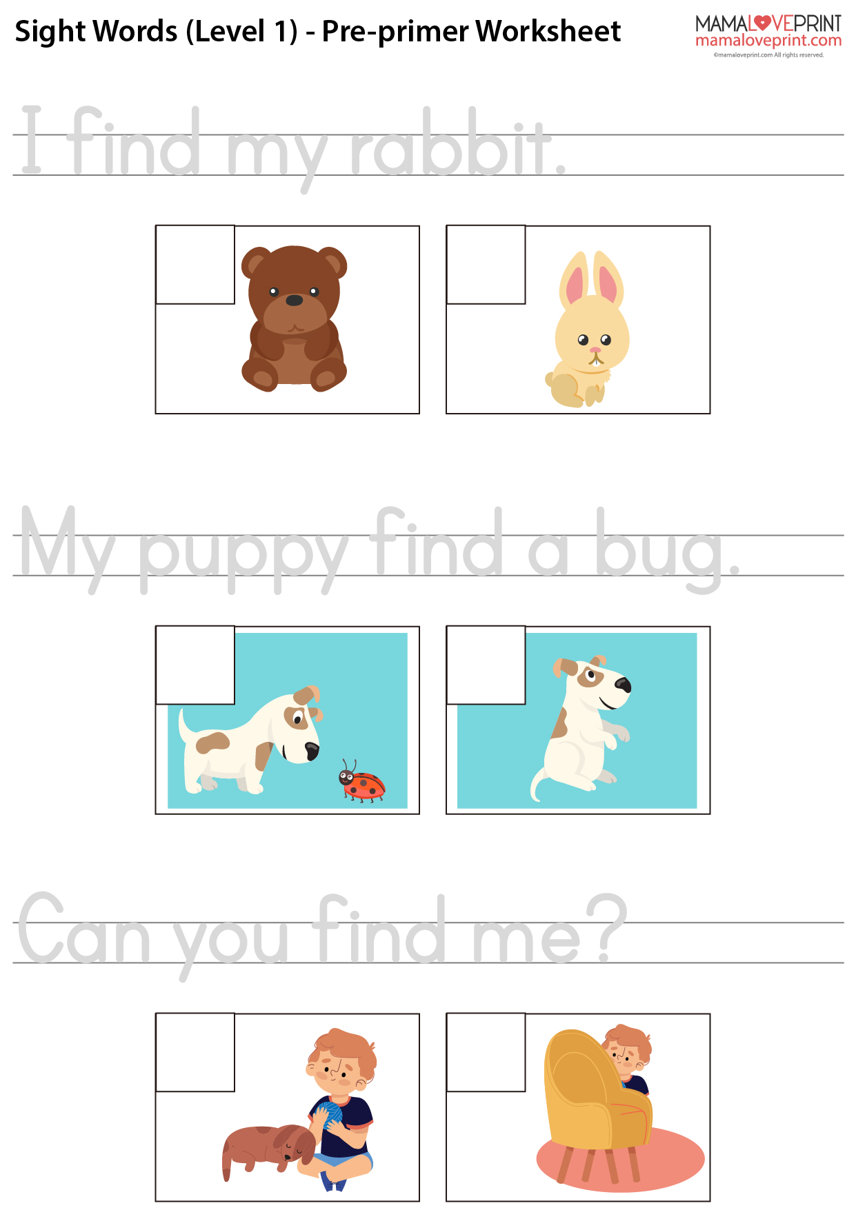 MamaLovePrint English Worksheet - Sight Words [Set 2] (Pre-Primer Dolch ...