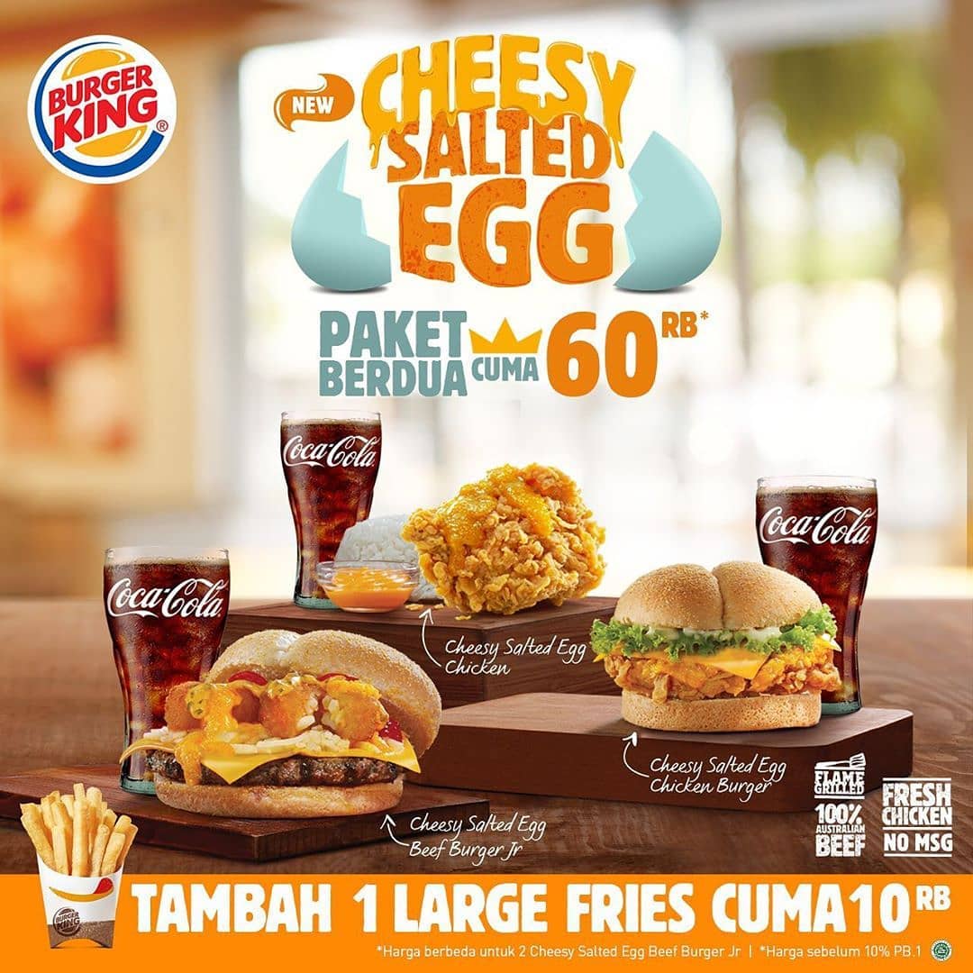 Promo Burger King CHEESY SALTED EGG Paket Berdua Cuma 60 Ribu - scanharga