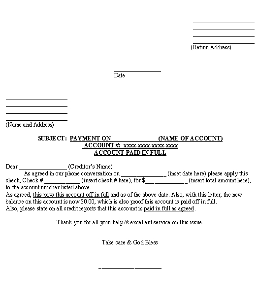 Paid In Full Letter ~ Thankyou Letter