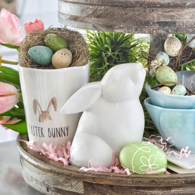 Dining Delight: Tiered Tray Decorated for Easter...and some News!