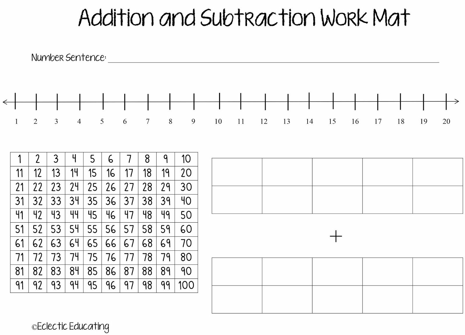 Eclectic Educating: Addition and Subtraction Work Mats