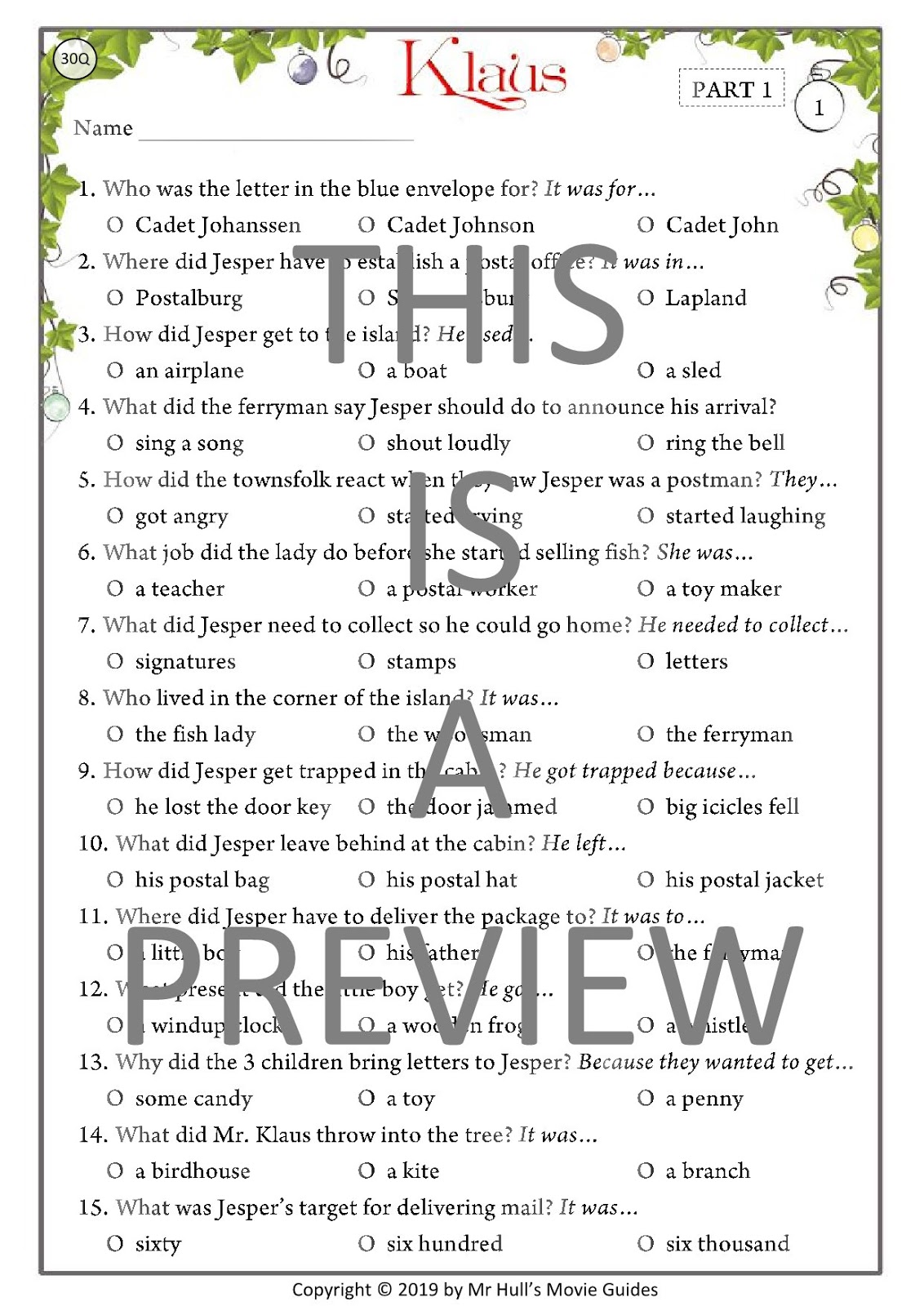 Klaus Movie Guide + Activities - Answer Key included ~ Movie Guides and ...