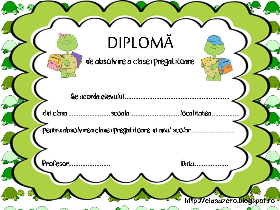 Clasa pregatitoare: Diploma de absolvire a clasei pregatitoare
