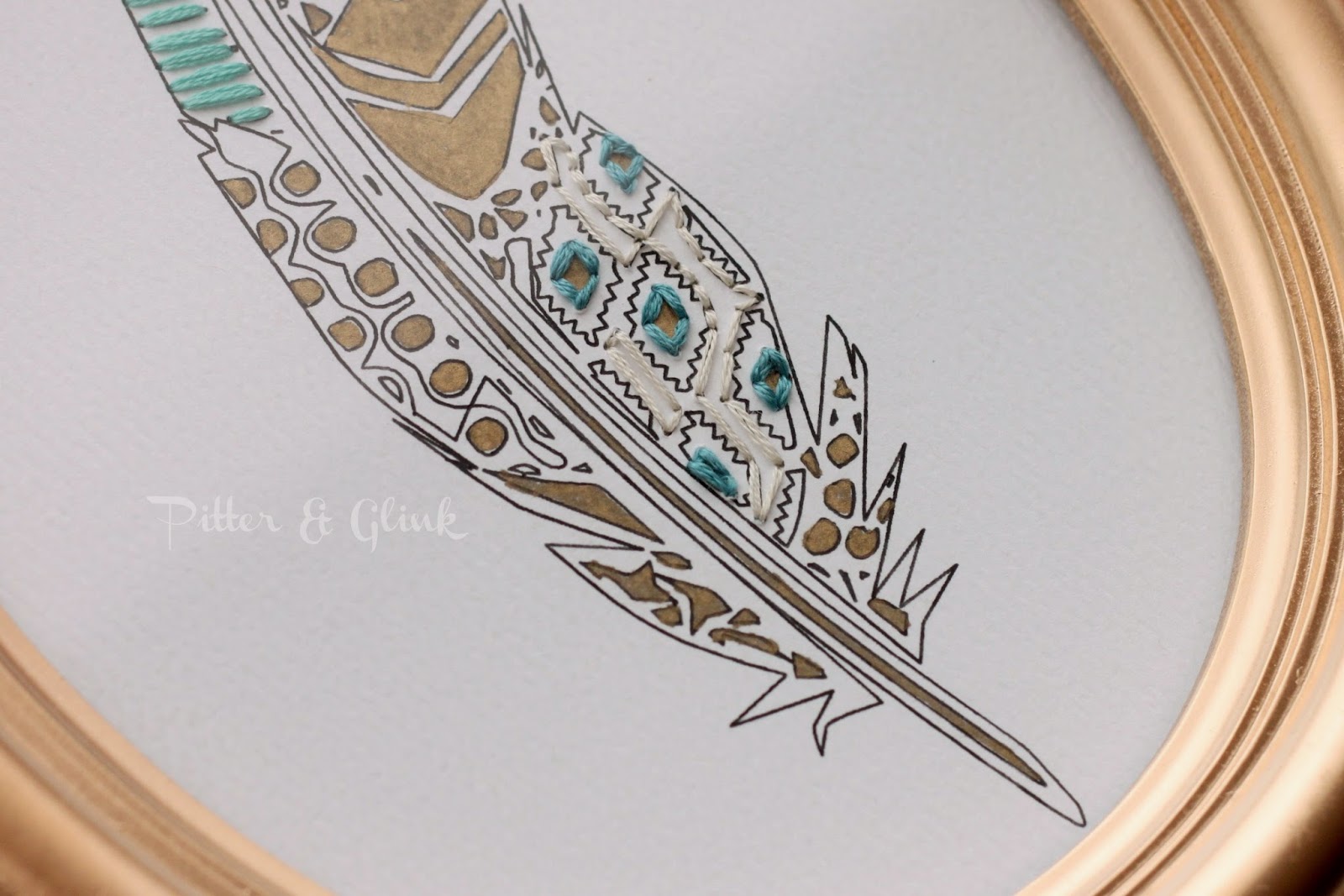 PitterAndGlink: {DIY Stitched Geometric Feather Art}