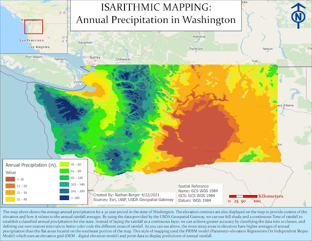 Isarithmic Mapping: Annual Rainfall in Washington